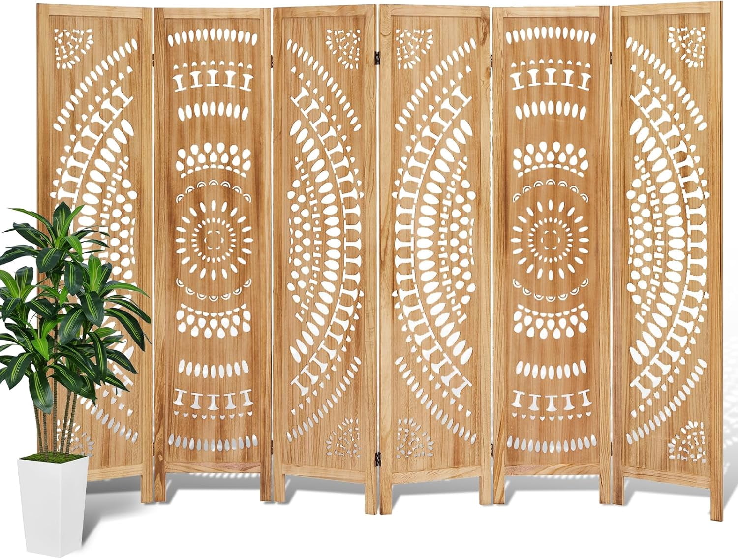 Wooden Room Divider Wall, 6 Panel Divider Screens, Folding Privacy ...