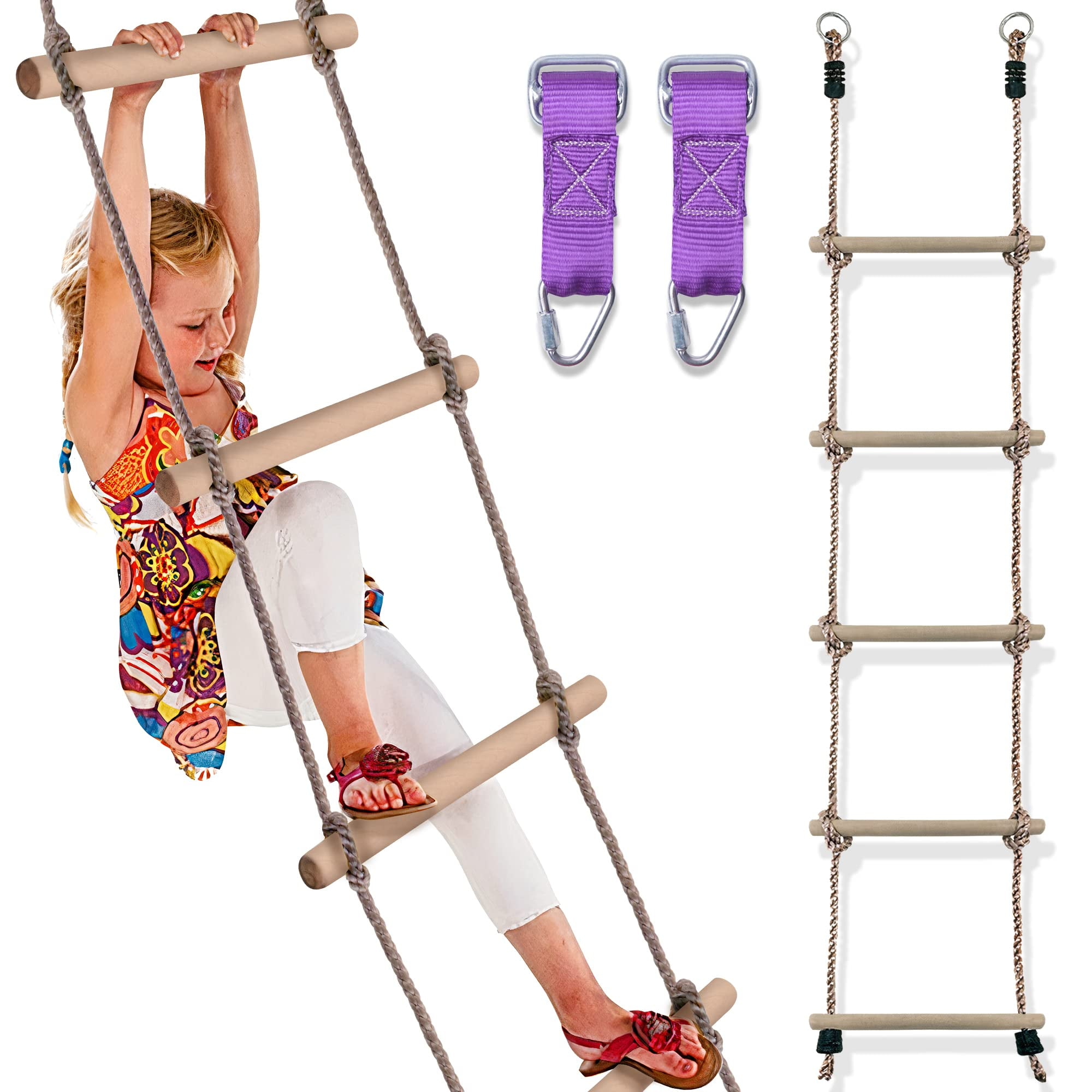 Wooden Rope Ladder for Kids - Playset Ladder for Ninja Warrior Obstacle ...