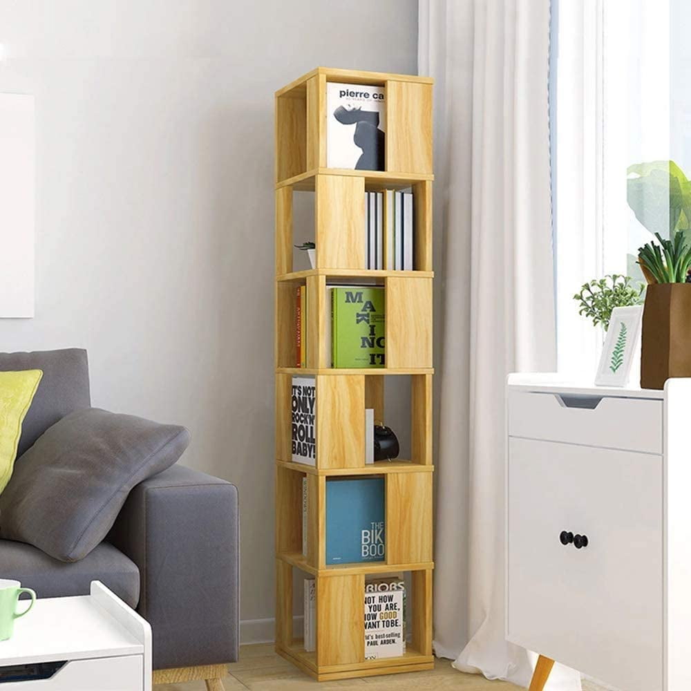 Wooden Rotating Bookcase Shelves Floor Freestanding for Living Room ...