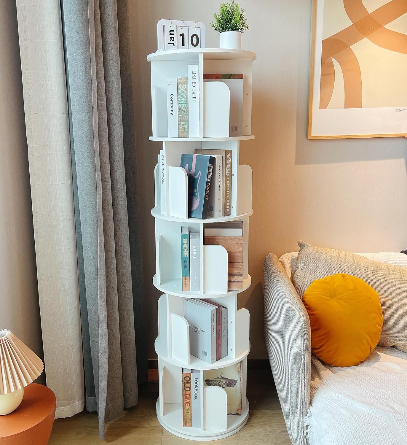 Wooden Rotating Bookshelf 360 Display Floor Standing Bookcase Storage ...