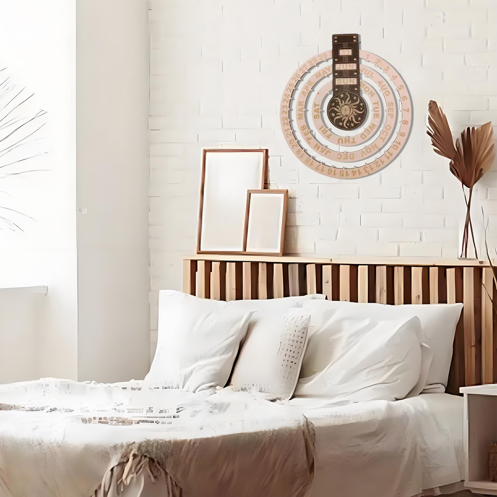 Wooden Rotating Circular Perpetual Calendar Wood Disc Wall Calendar ...