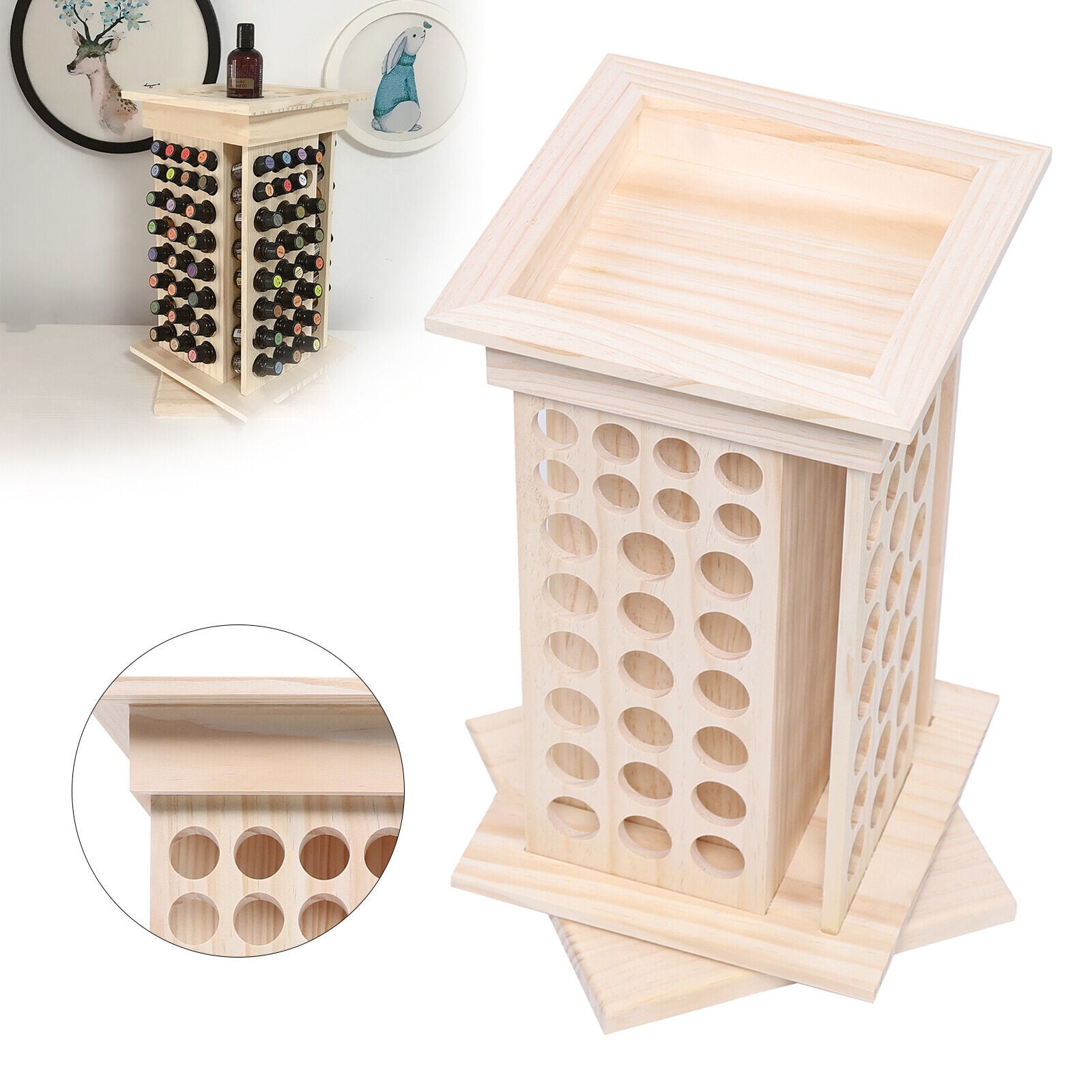 Wooden Rotating 104-Slot Essential Oil Bottle Holder Display Stand Rack ...
