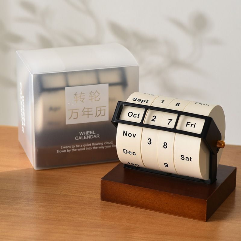Wooden Rotating Perpetual Calendar 2024 Large Rotating Desktop Calendar ...