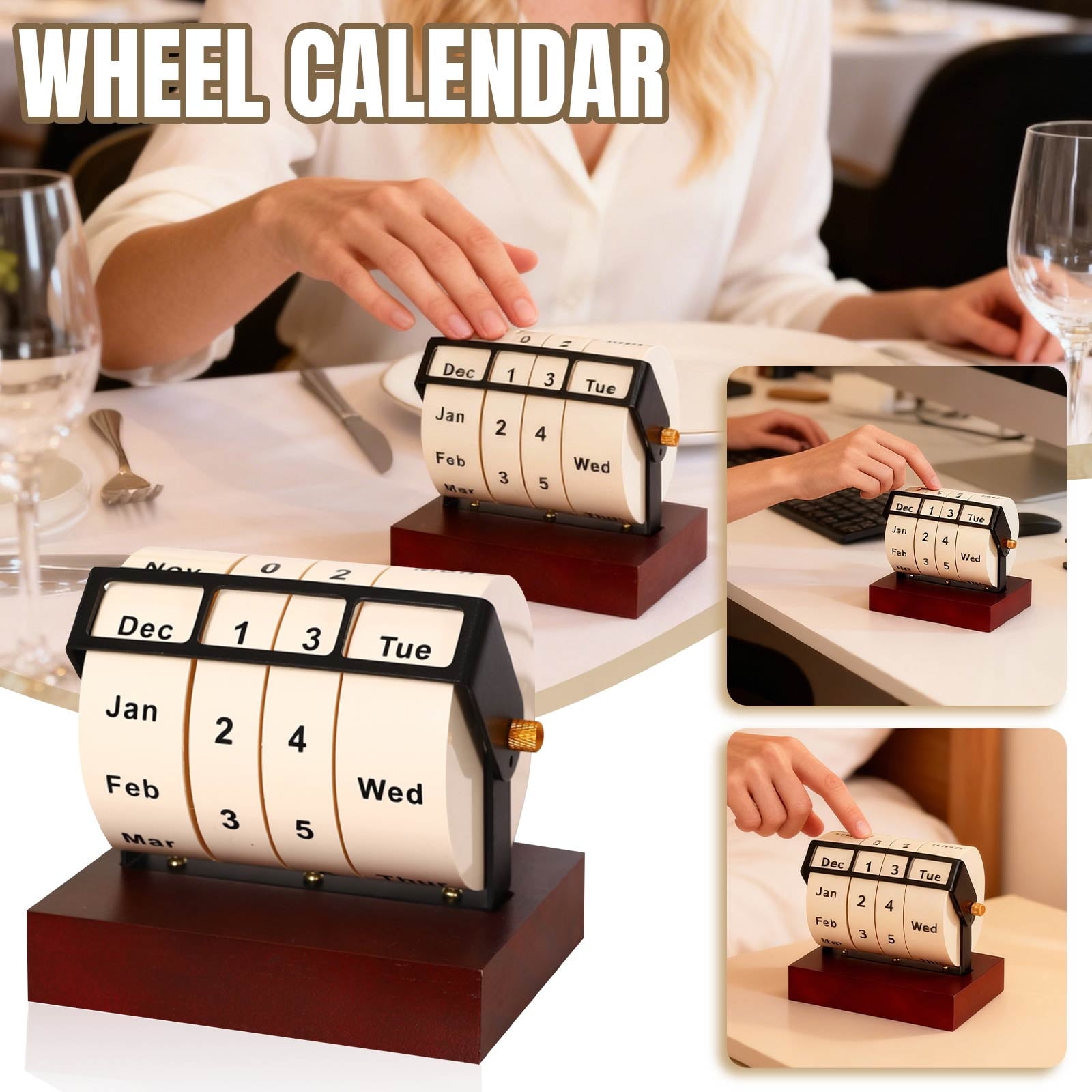 Wooden Rotating Perpetual Calendar Desktop Calendar, Spinning Wheel ...