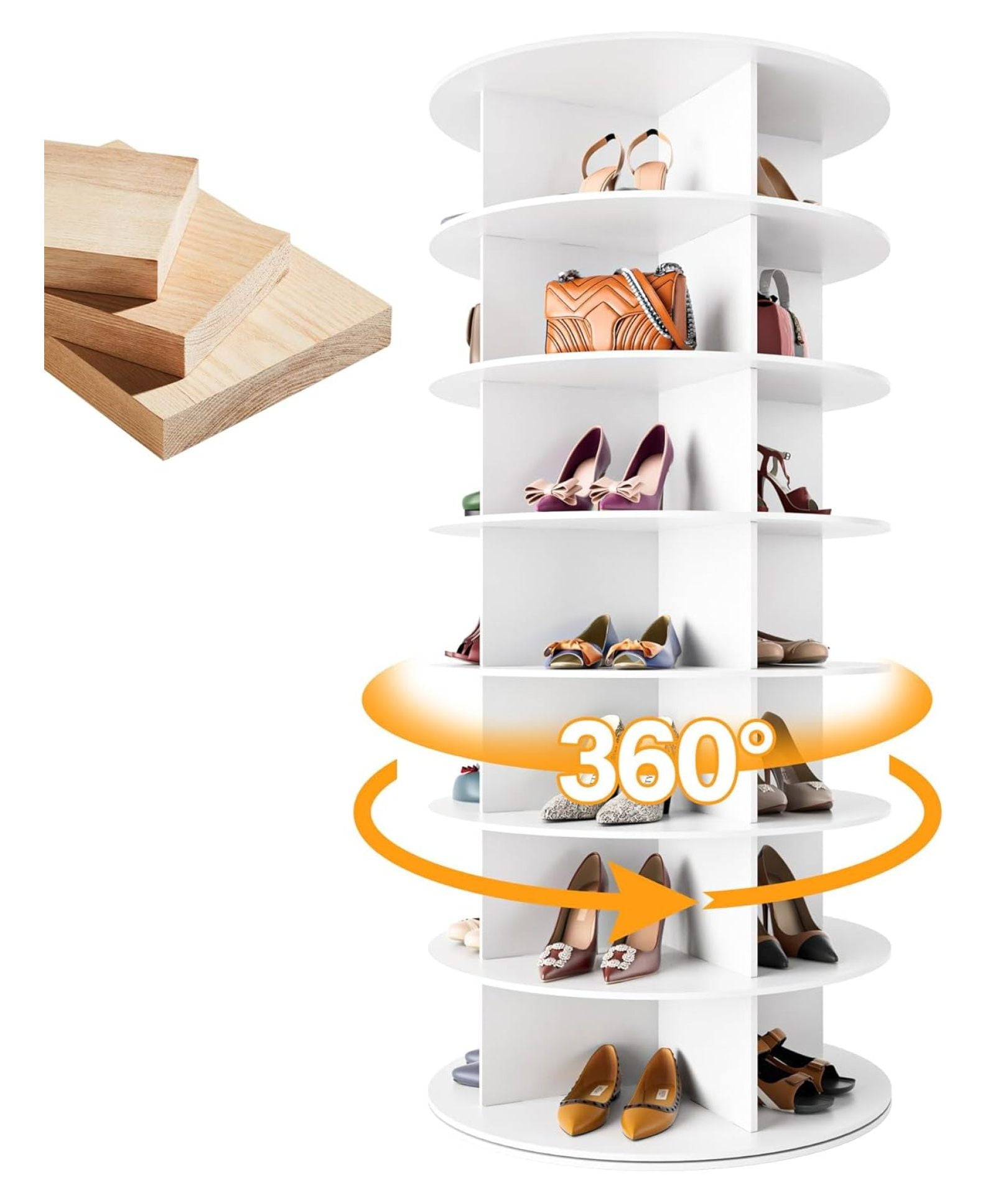 Wooden Rotating Shoe Rack Tower 7 Tier Organizer, Vertical Spinning ...