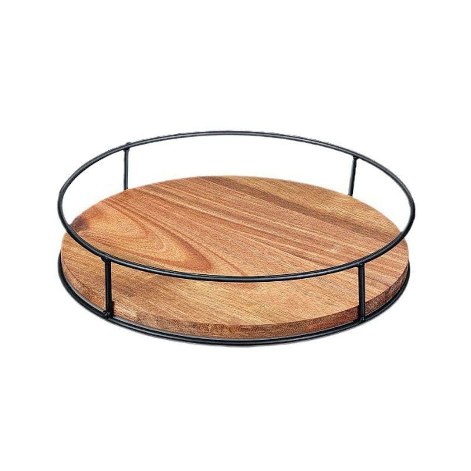 Wooden Rotating Tray, 360° Rotating Iron Ring Tray, Desktop Storage ...