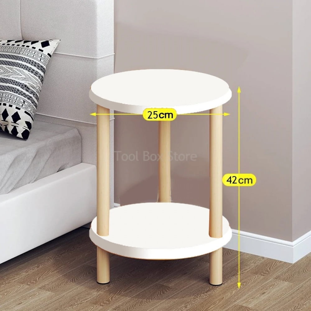 Wooden Round Bedside Table Simple Modern 2-Layer Sofa Side Table ...