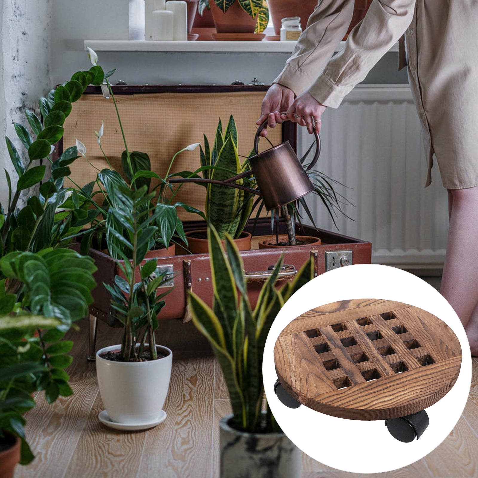 Wooden Round Board Platform Flower Pot Tray Removable Plant Flower Pot ...