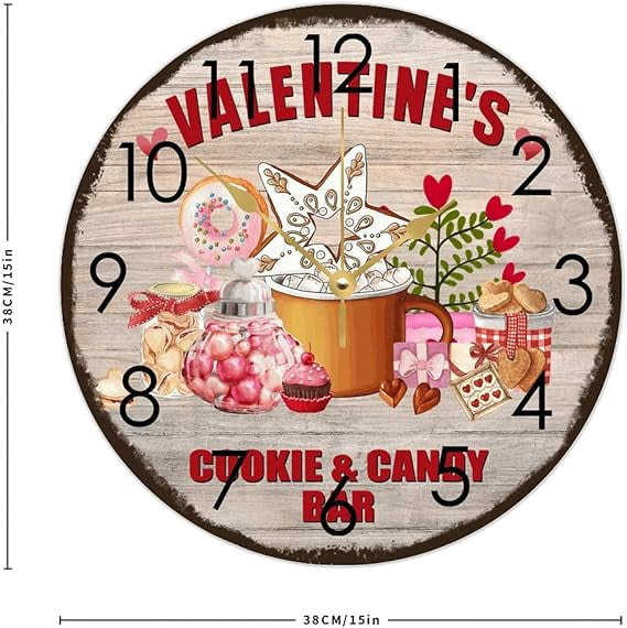 Wooden Round Clock Valentine's Day Hot Cocoa Cookie & Candy Bar Wall ...