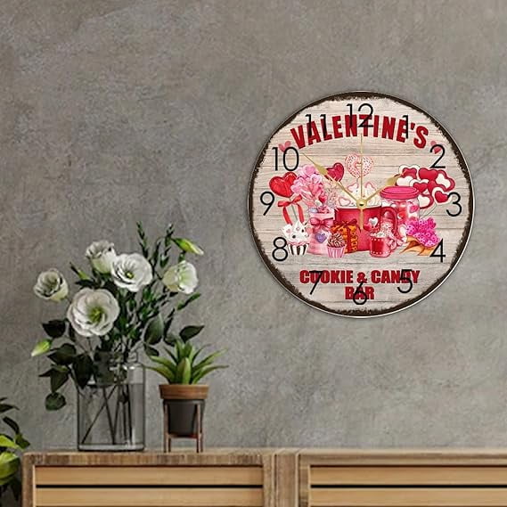 Wooden Round Nursery Clock Valentine's Day Hot Cocoa Cookie & Candy Bar ...