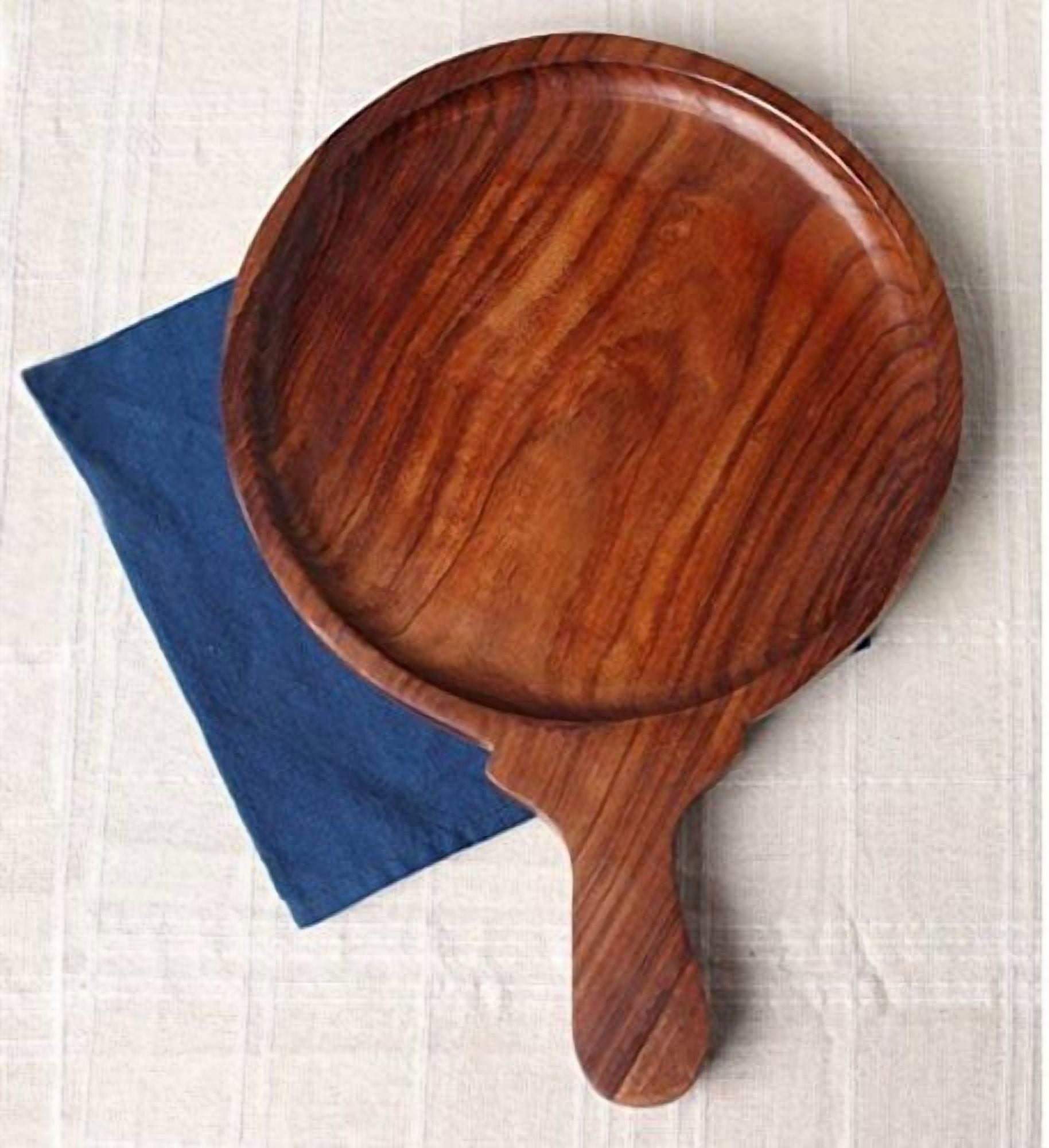 Wooden Round Pizza Bat with Handle | 12 Inch Large Brown Pizza Serving ...