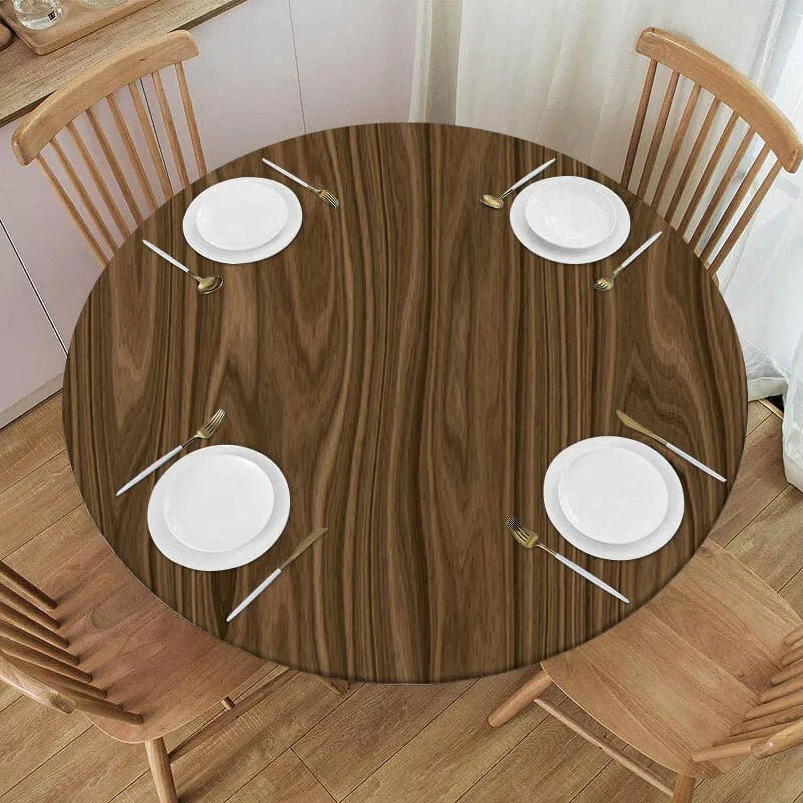 Wooden Round Tablecloth Wood Grain Elastic Dining Table Decoration ...