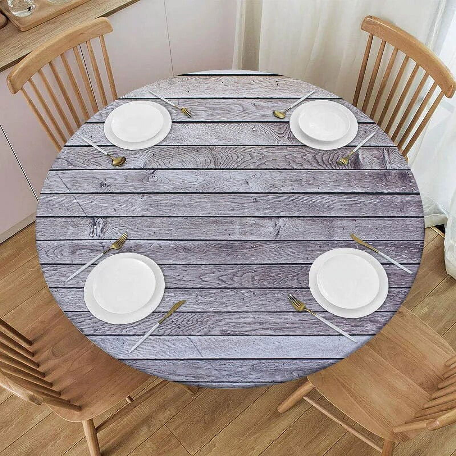 Wooden Round Tablecloth Wood Grain Elastic Dining Table Decoration ...
