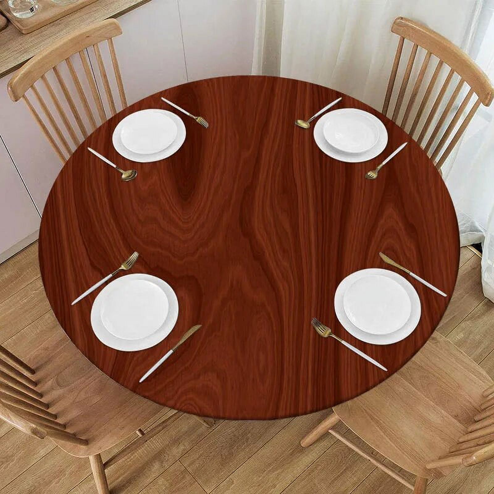 Wooden Round Tablecloth Wood Grain Elastic Dining Table Decoration ...