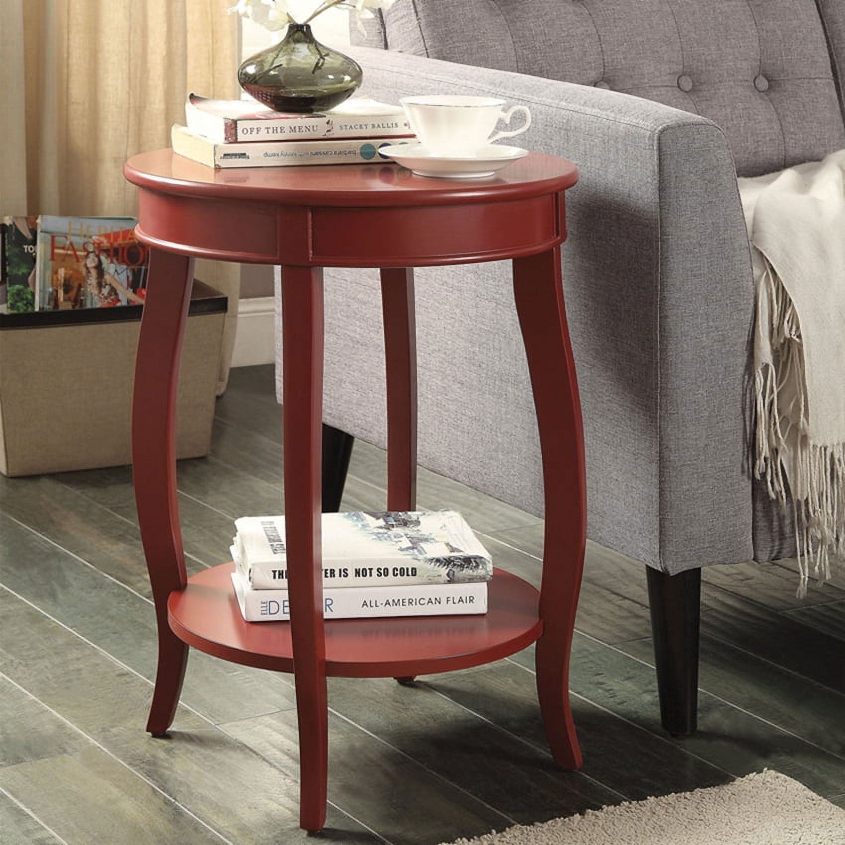 Wooden Round Top Side Table with 1 Bottom Shelf, Pedestal Table End ...