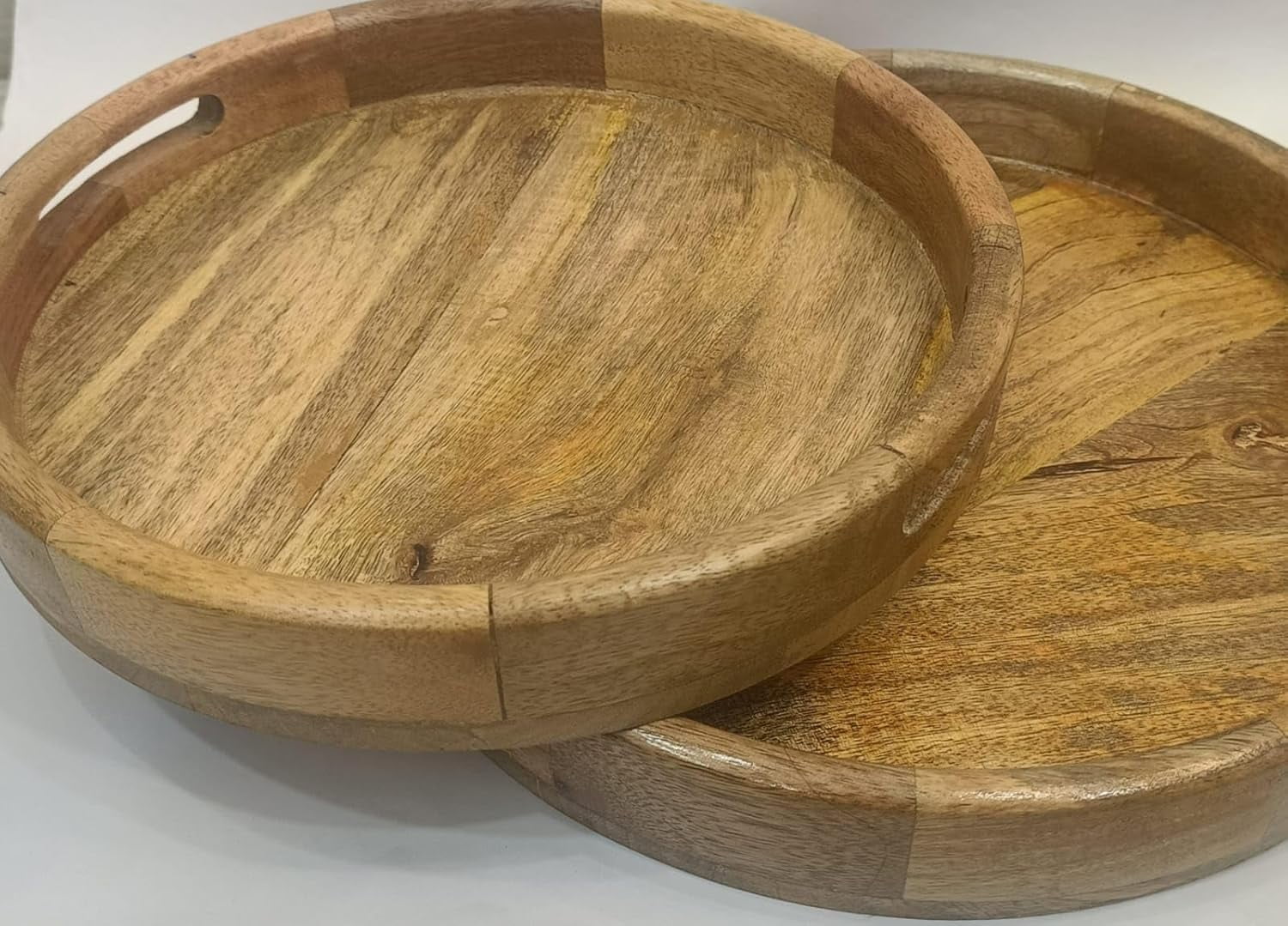 Wooden Round Tray Set Tray Handcrafted Round Circle Serving Tray , set ...