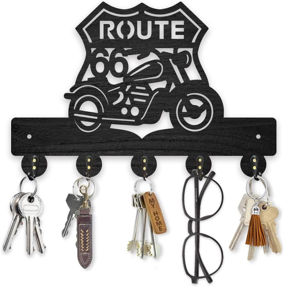 Wooden Route 66 Motorcycle Key Holder for Wall 11.8x7.8inch Cool ...