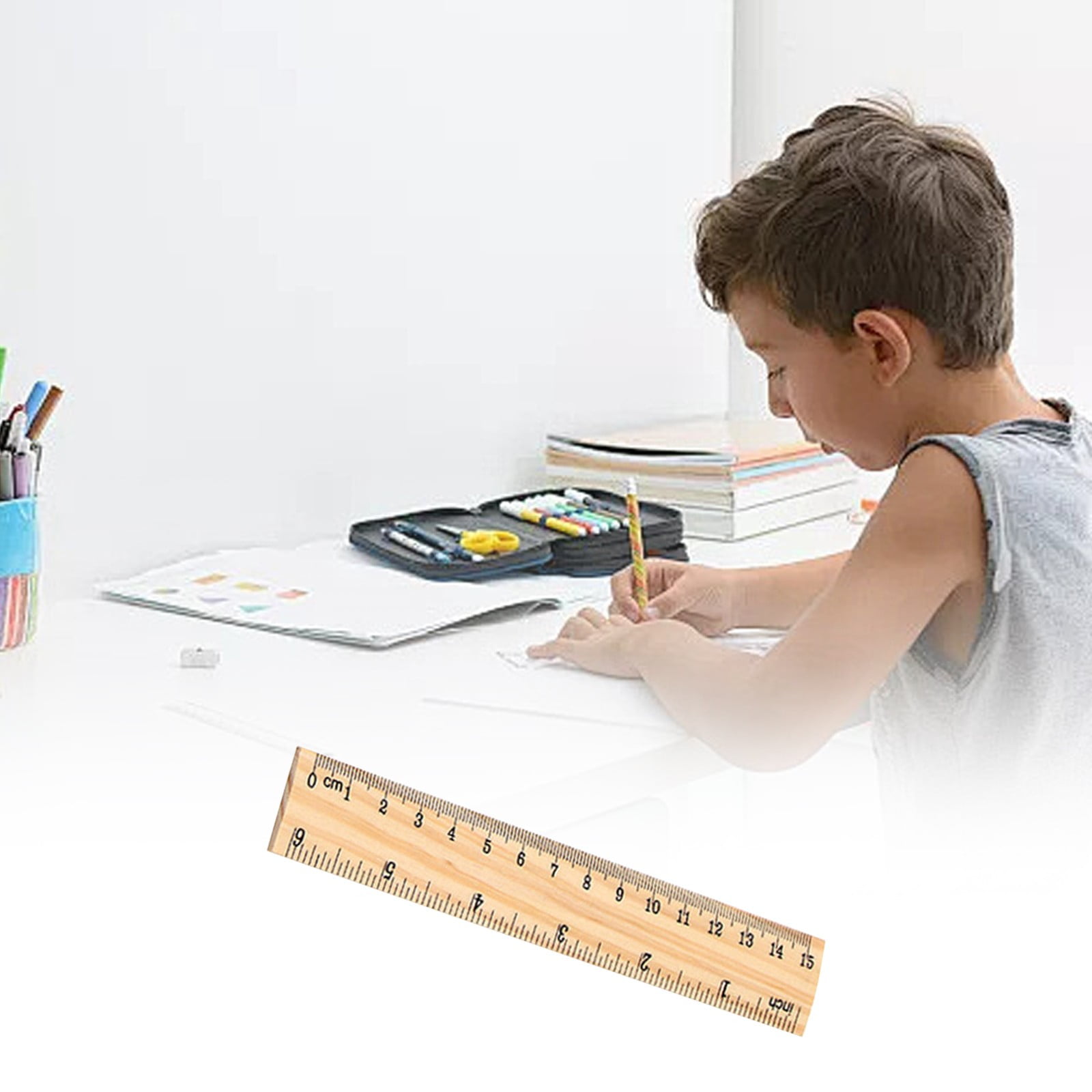 Wooden Ruler (15cm), Singel Metal Edge, Inches Centimeter Metric ...