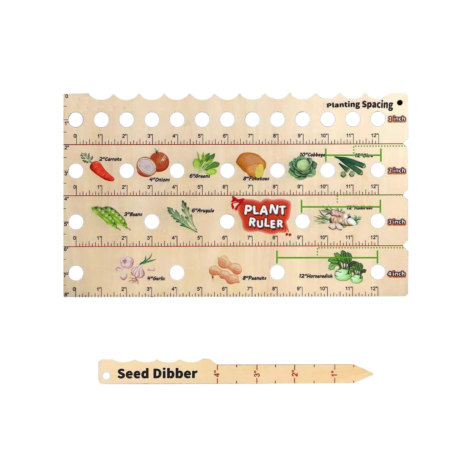 Wooden Ruler Set Including Spacing Ruler With Holes Dibber Seeding ...