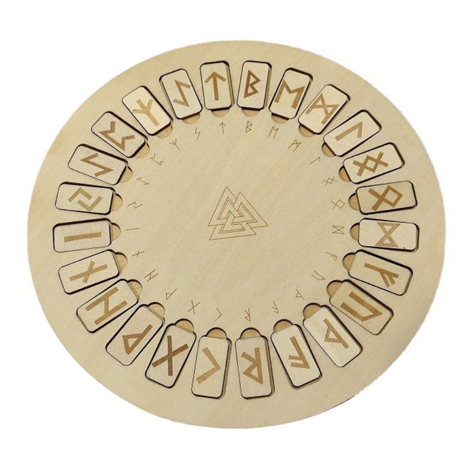 Wooden Runes Divination Engraved Board Wiccan Symbols Signs Set Round ...