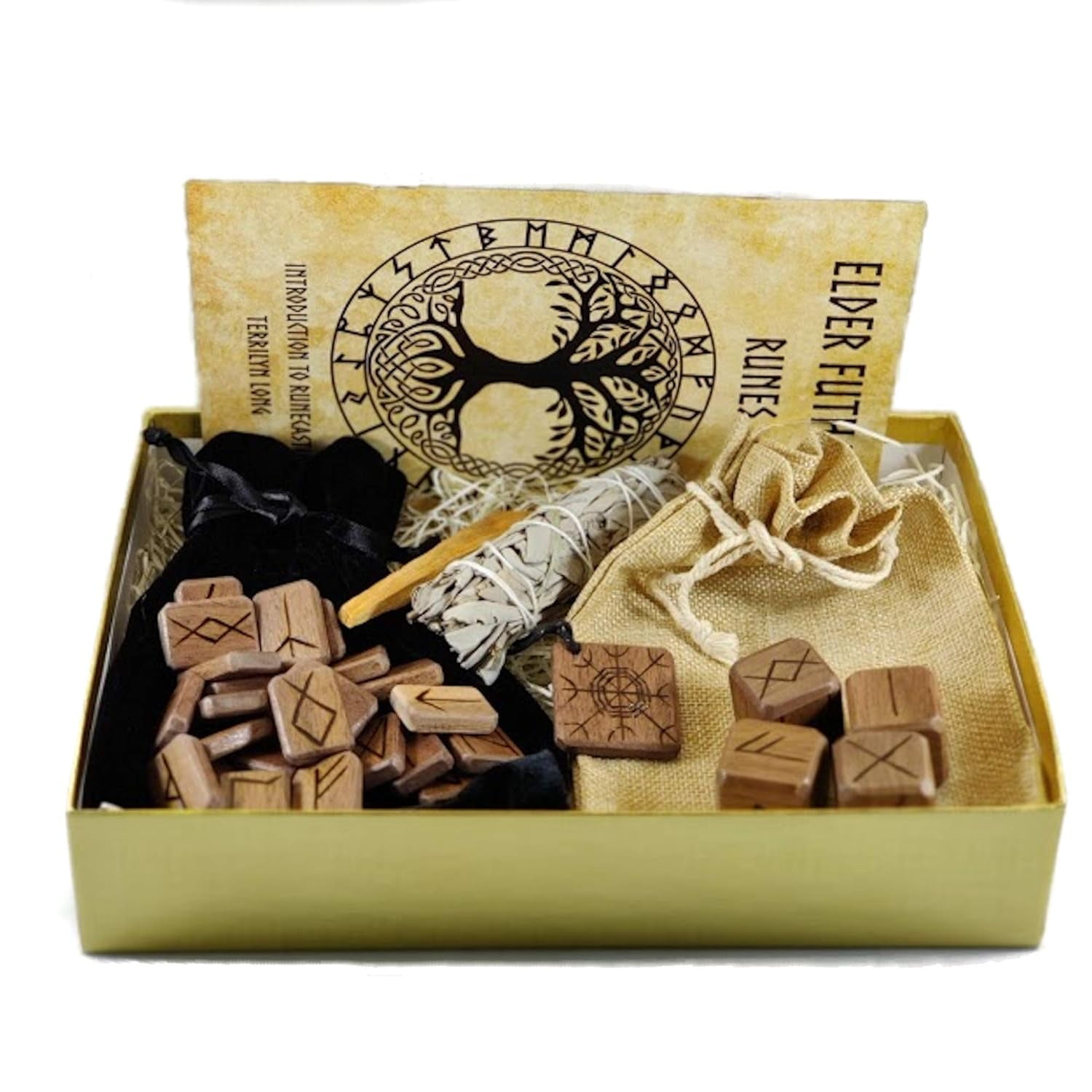 Wooden Runes Set - Walnut - with Matching Dice and Amulet Gift Box ...