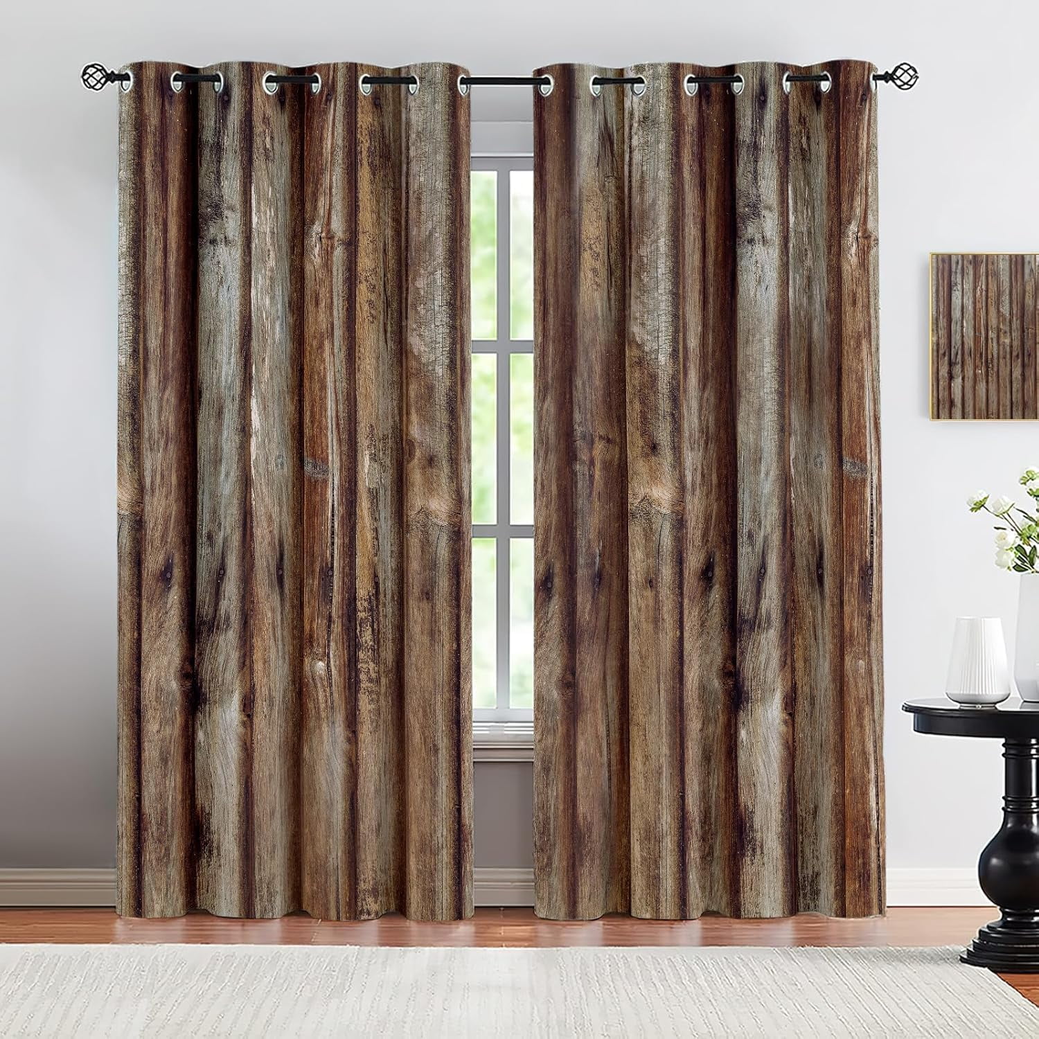 Wooden Rustic Brown Plank Texture Curtains Home Decor, Vintage ...