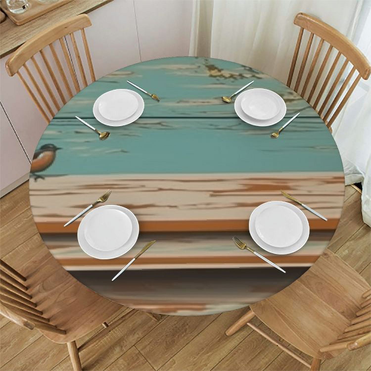 Wooden Rustic Round Table Cloth Cover Wood Grain Texture White Blue ...