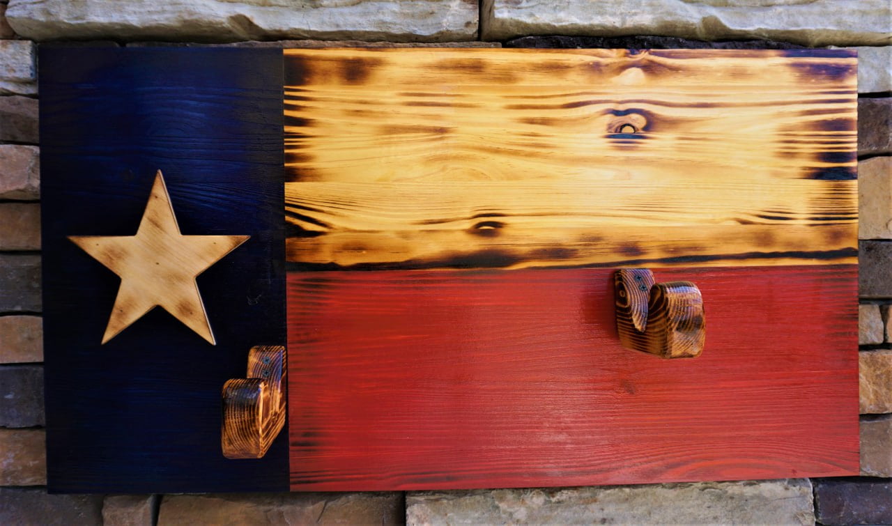 Wooden Rustic Texas State Flag with Gun Rack Handmade 36'' x 19.5 ...
