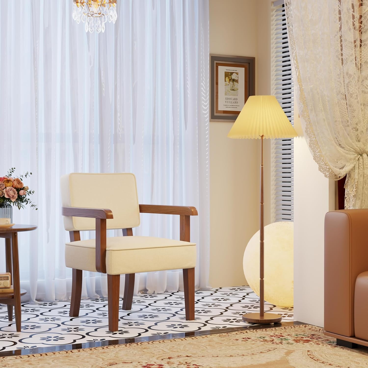 Wooden Safa living Room Chairs, Mid-Century Modern Solid Wood ArmChair Beige Sofa chair solid ...