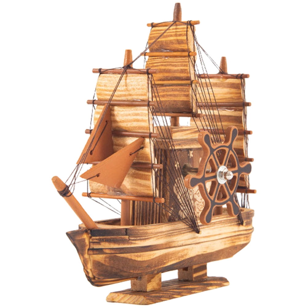Wooden Sailboat Toy Decor Sailing Ship Model Collectible Figurine Child ...