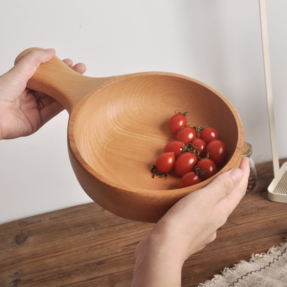 Wooden Salad Bowl with Handle Mixing Bowls Smooth Surface Serving Bowls ...