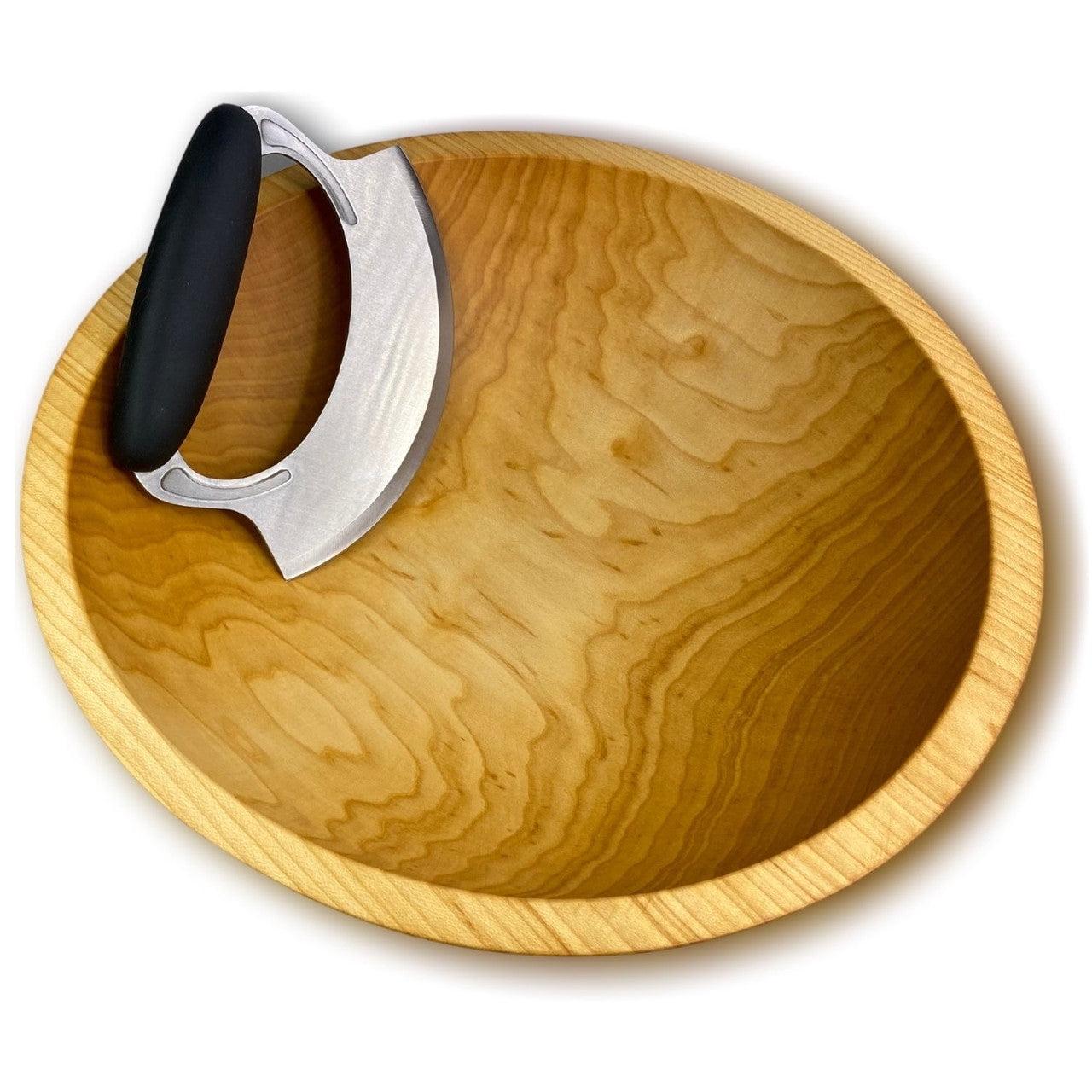 Wooden Salad Chopping Bowl & Mezzaluna, 15", New Upgraded Chef's ...