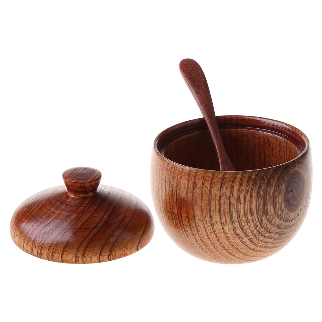 Wooden Salt Box Condiment Seasoning Storage Container Spice Box With ...