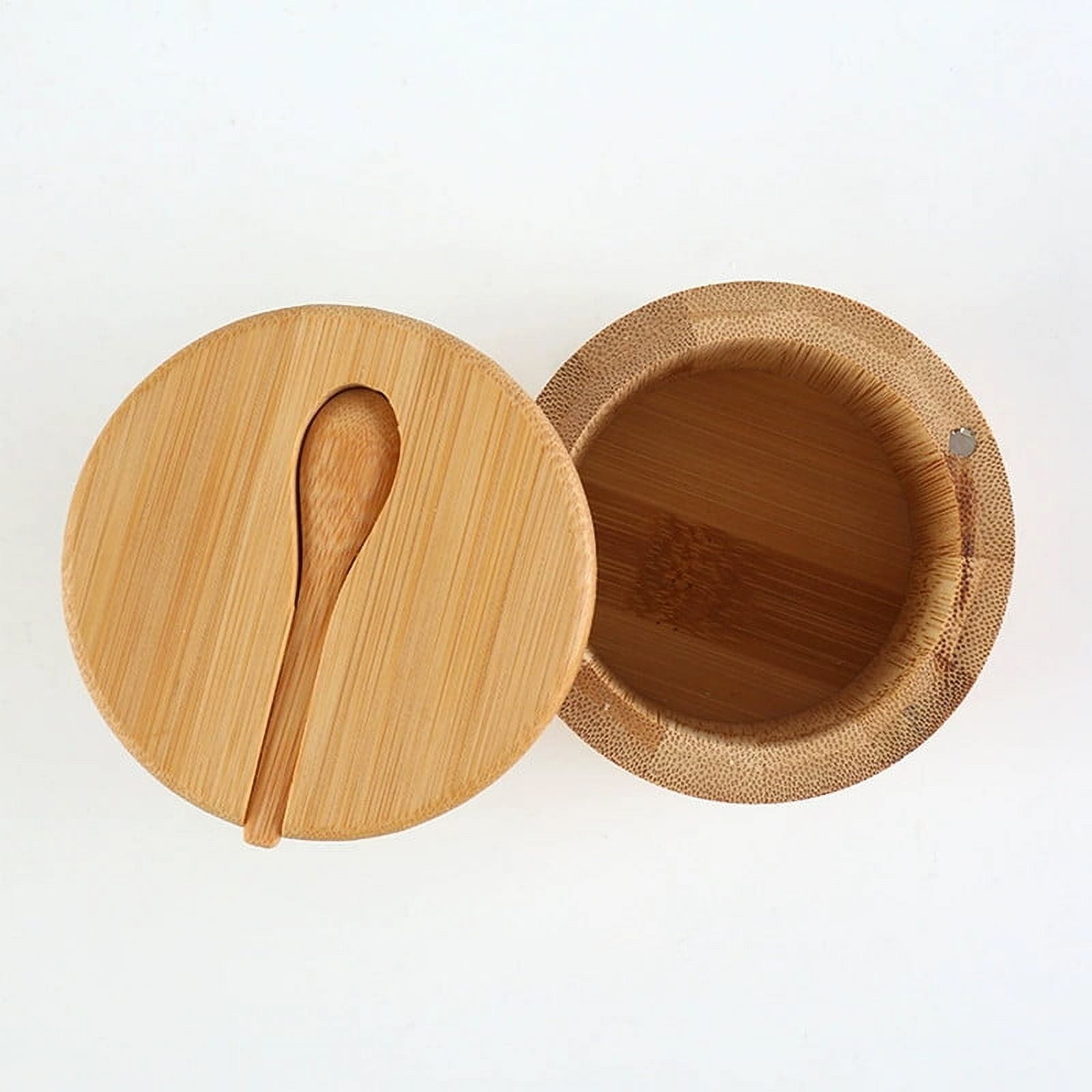 Wooden Salt Box With Lid, Bamboo Storage Box, with Spoon and Magnetic ...