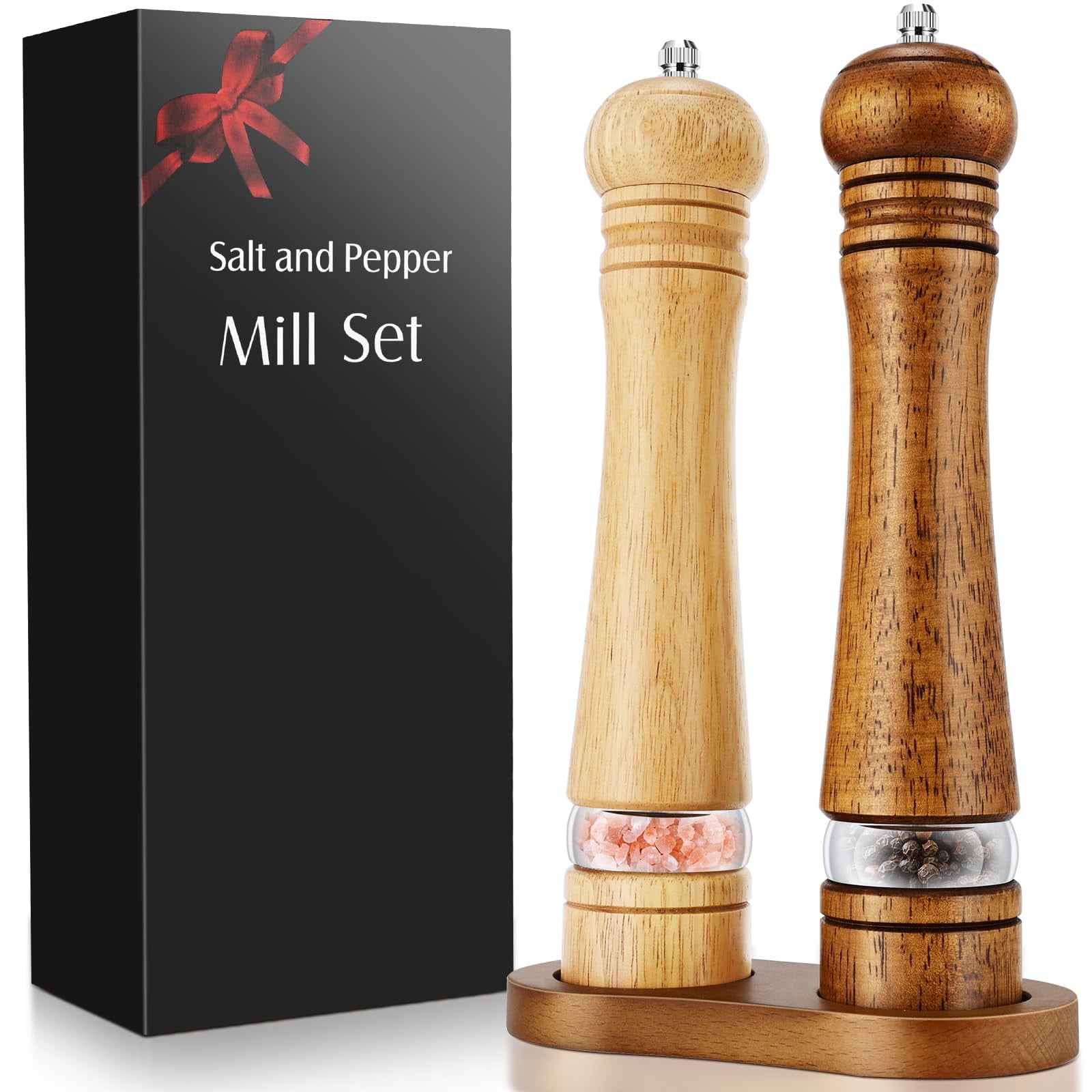 Wooden Salt and Pepper Grinder Set,2 Pcs Large Refillable Pepper Mills ...