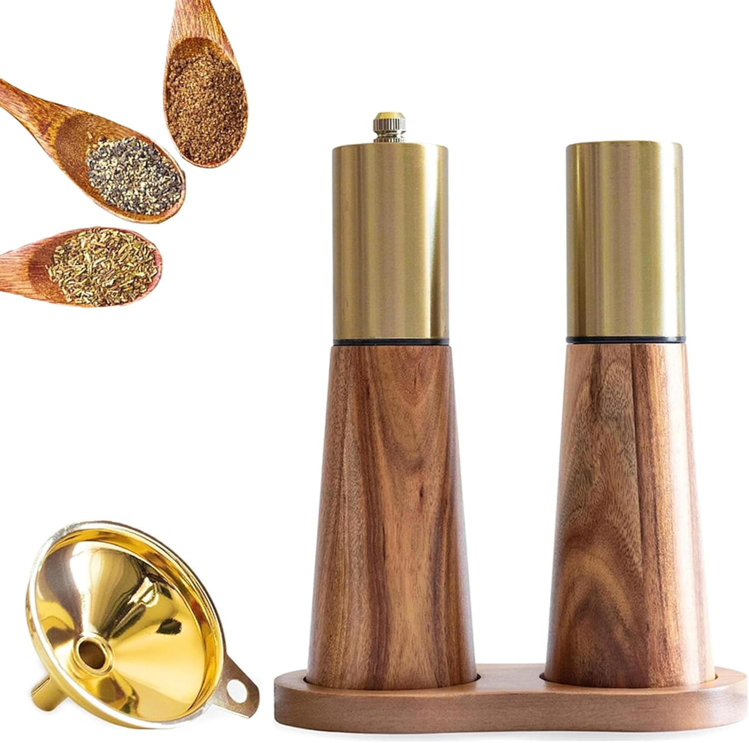 Wooden Salt and Pepper Grinder Set: Acacia Wood Salt Grinder Refillable ...