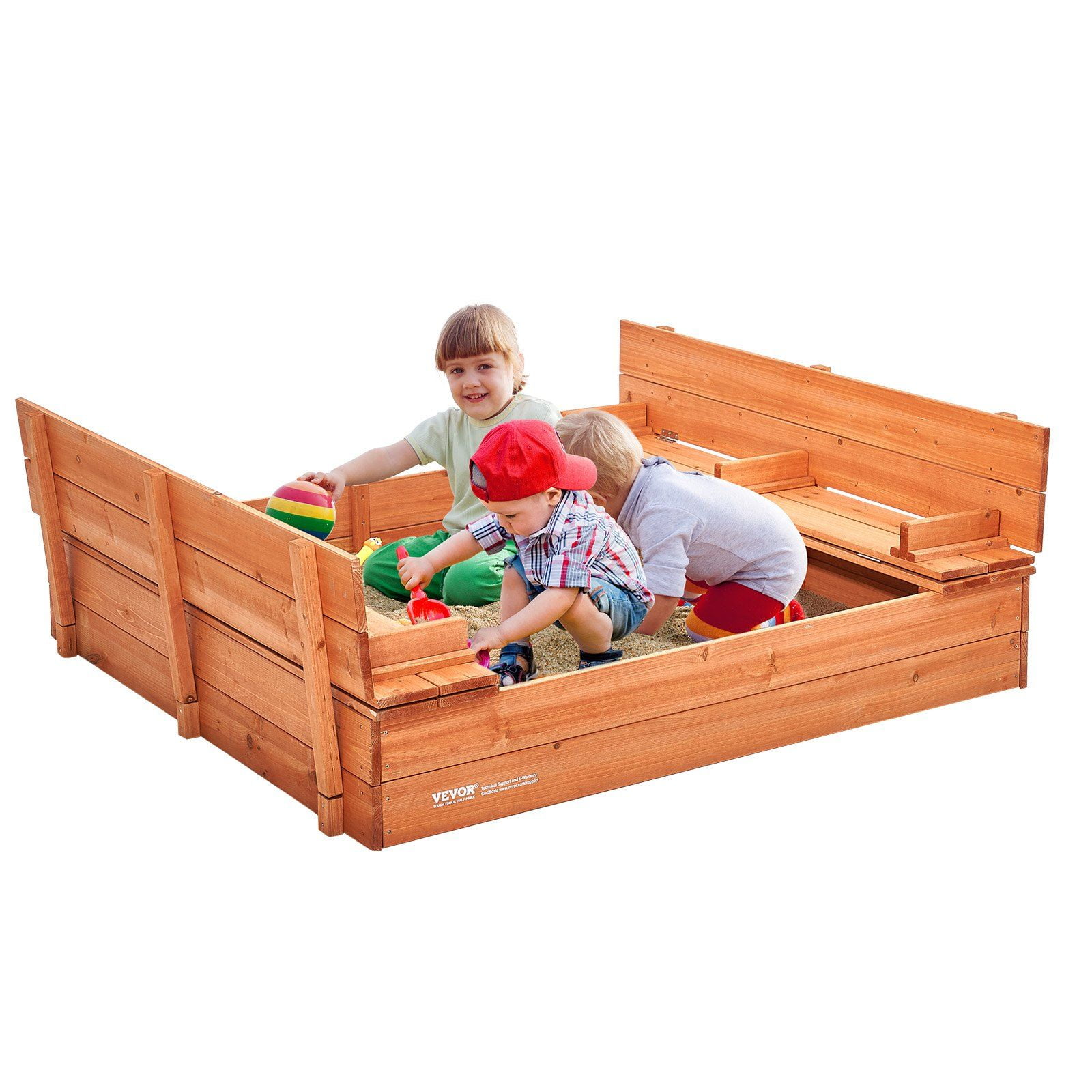 Wooden Sandbox, 52.4 x 47.2 x 16.9 in Sand Box, Sand Pit with Foldable ...