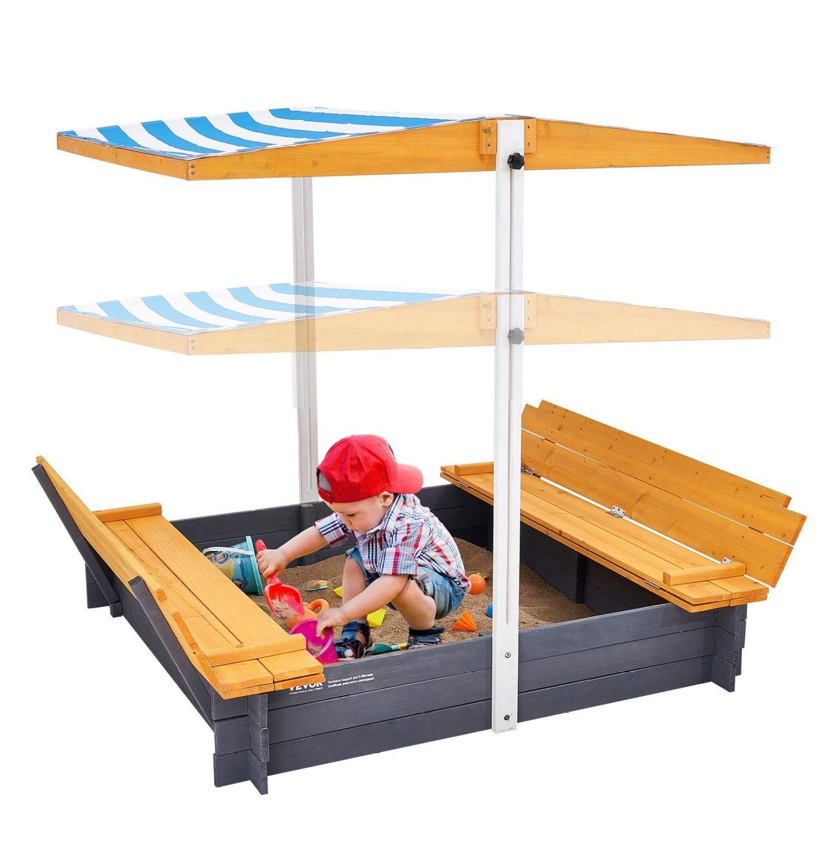 Wooden Sandbox with Canopy, 57.3 x 47.2 x 47.2 in Sand Box, Sand Pit ...