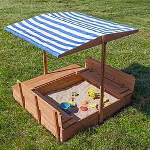 Wooden Sandbox with Lid, Kids Sandbox with Canopy Outdoor, Sand Box ...