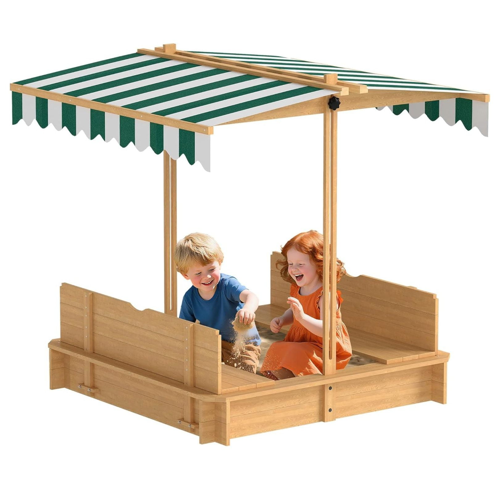 Wooden Sandbox with Lid, Kids Sandbox with Canopy Outdoor, Sand Box ...