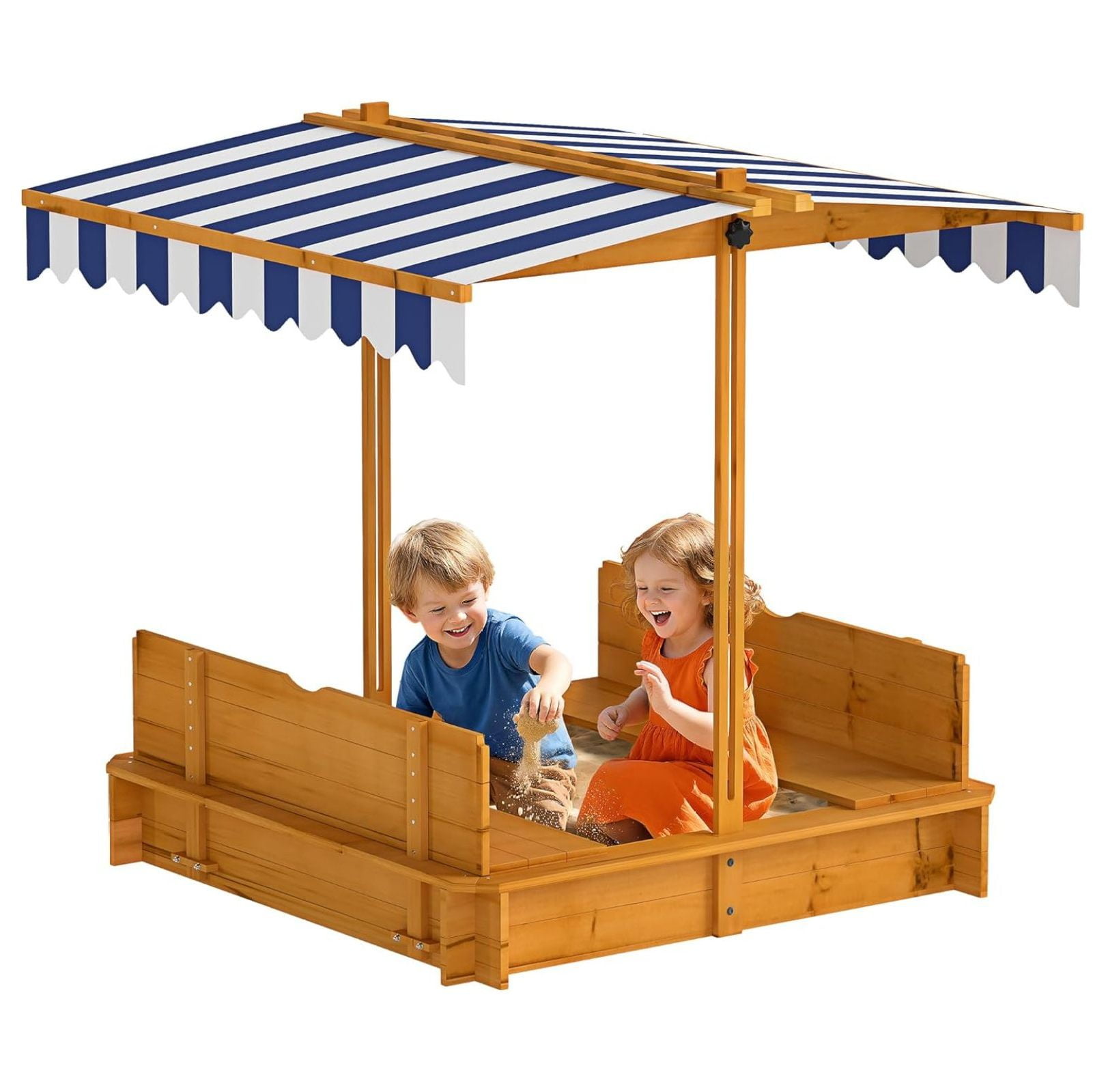 Wooden Sandbox with Lid, Kids Sandbox with Canopy Outdoor, Sand Box ...