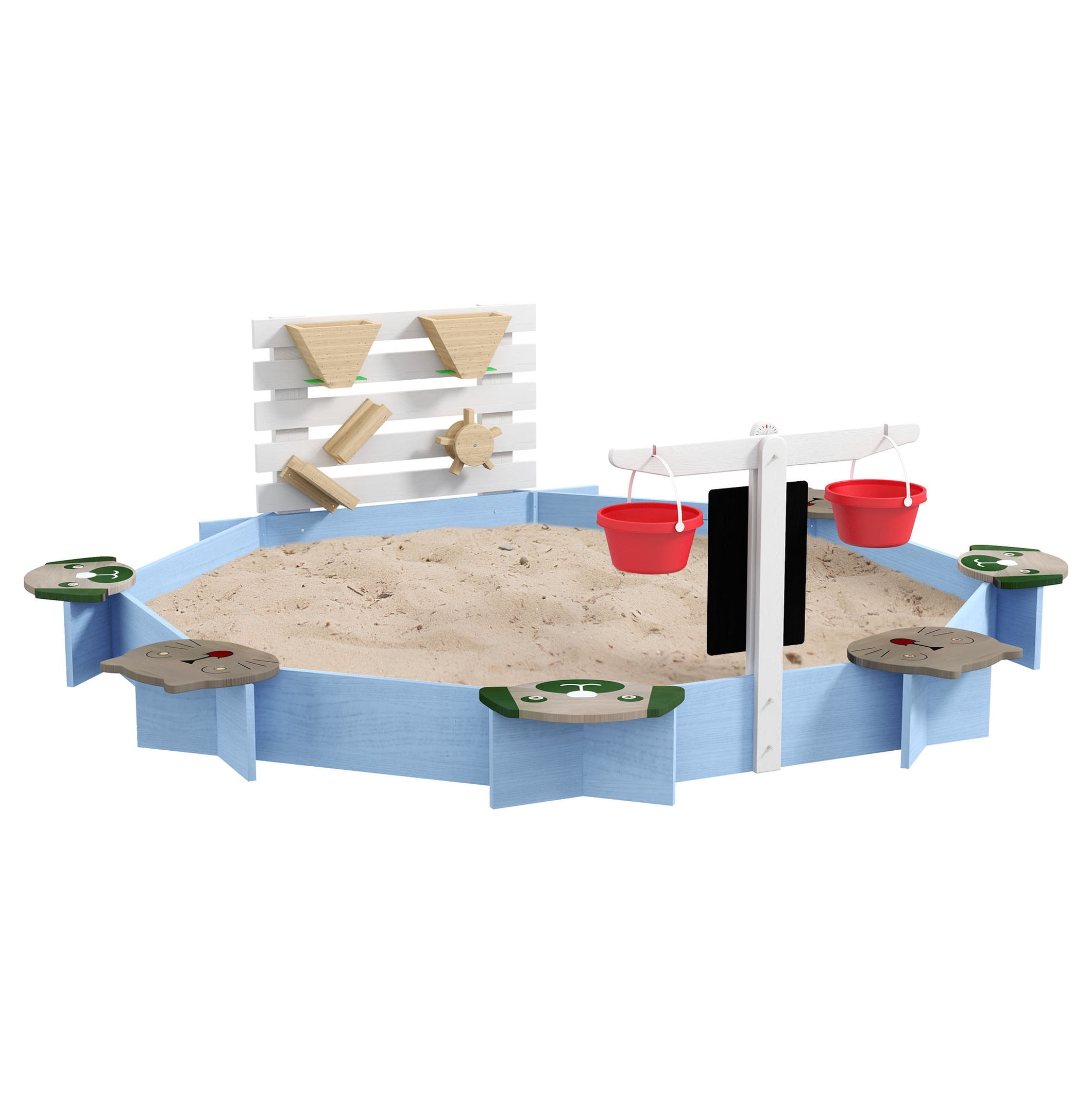 Wooden Sandbox for Kids 3-7 Years, 85" x 85" x 25", Blue Outdoor Sand ...