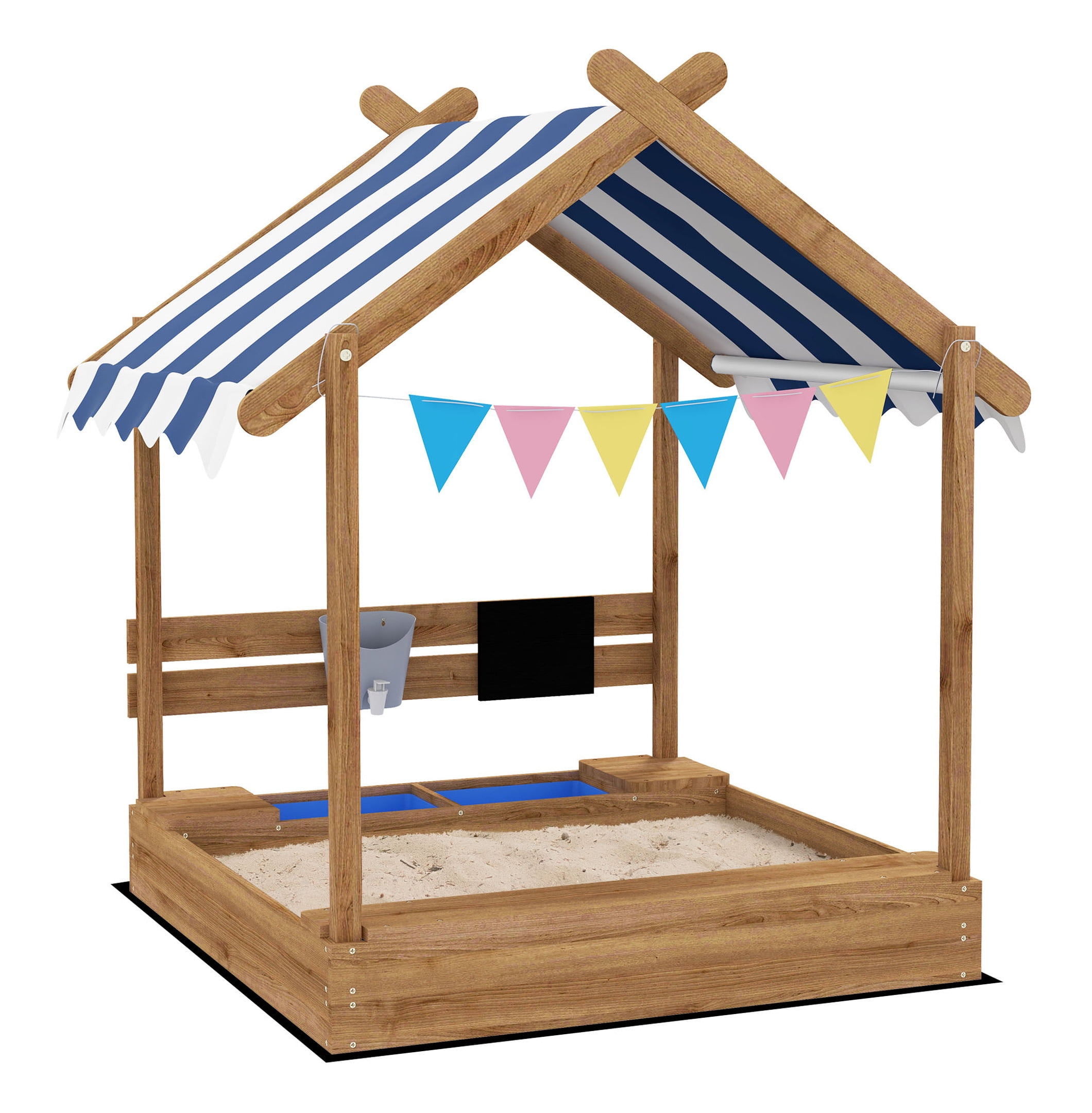Wooden Sandbox with Canopy, Kids Sandbox with House Design for 3-7 Year ...
