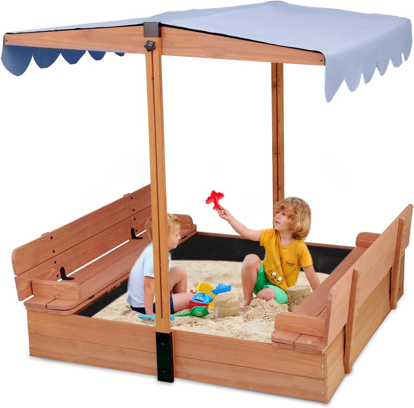 Wooden Sandbox with Lid, Sand Box for Kids Sand Pit with Cover, 2 ...