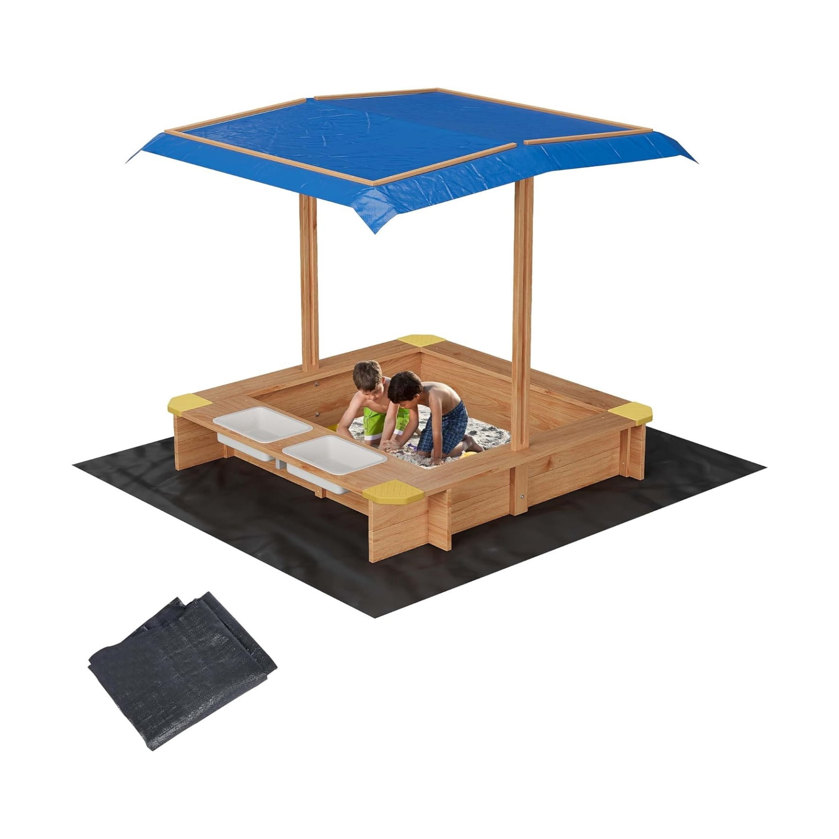 Wooden Sandbox with UV-Resistant Canopy, Side Buckets, and Drainage ...