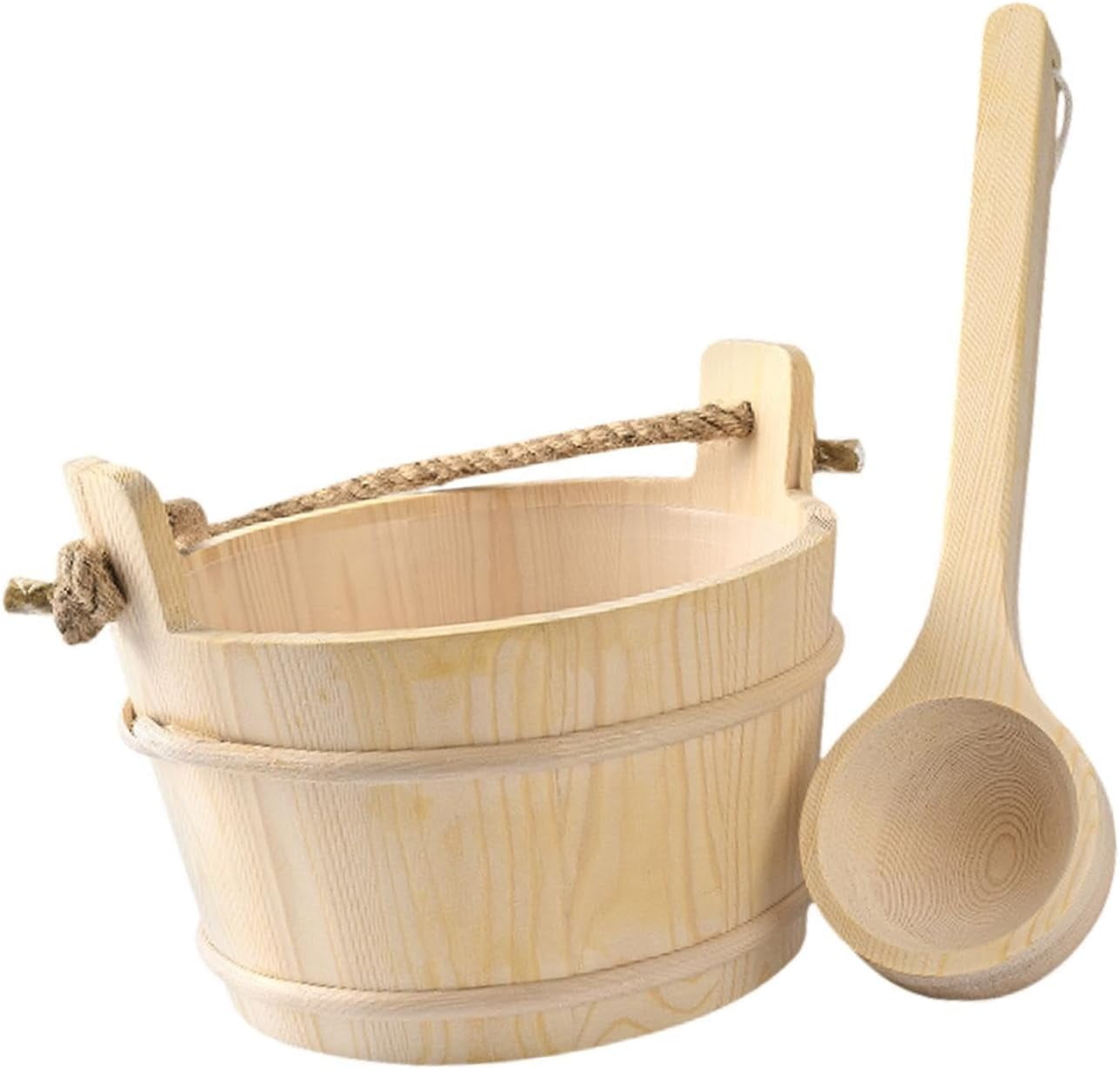 Wooden Sauna Bucket and Ladle 4L Large Capacity Versatile Bath Bucket ...