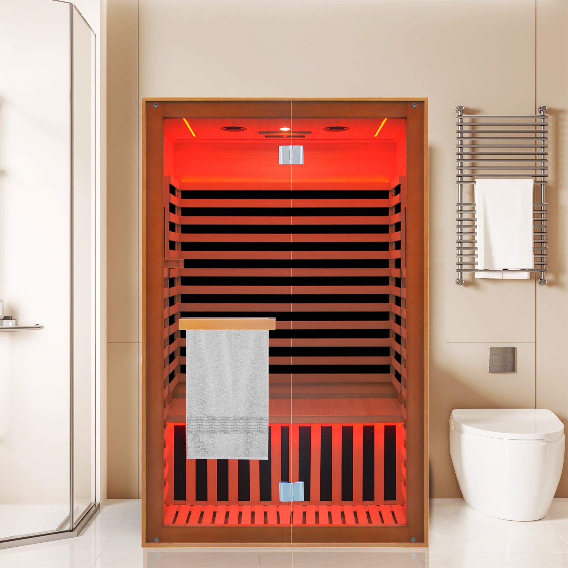 Wooden Sauna, Room Home Sauna Spa with Bluetooth Speaker, Towel Rack ...