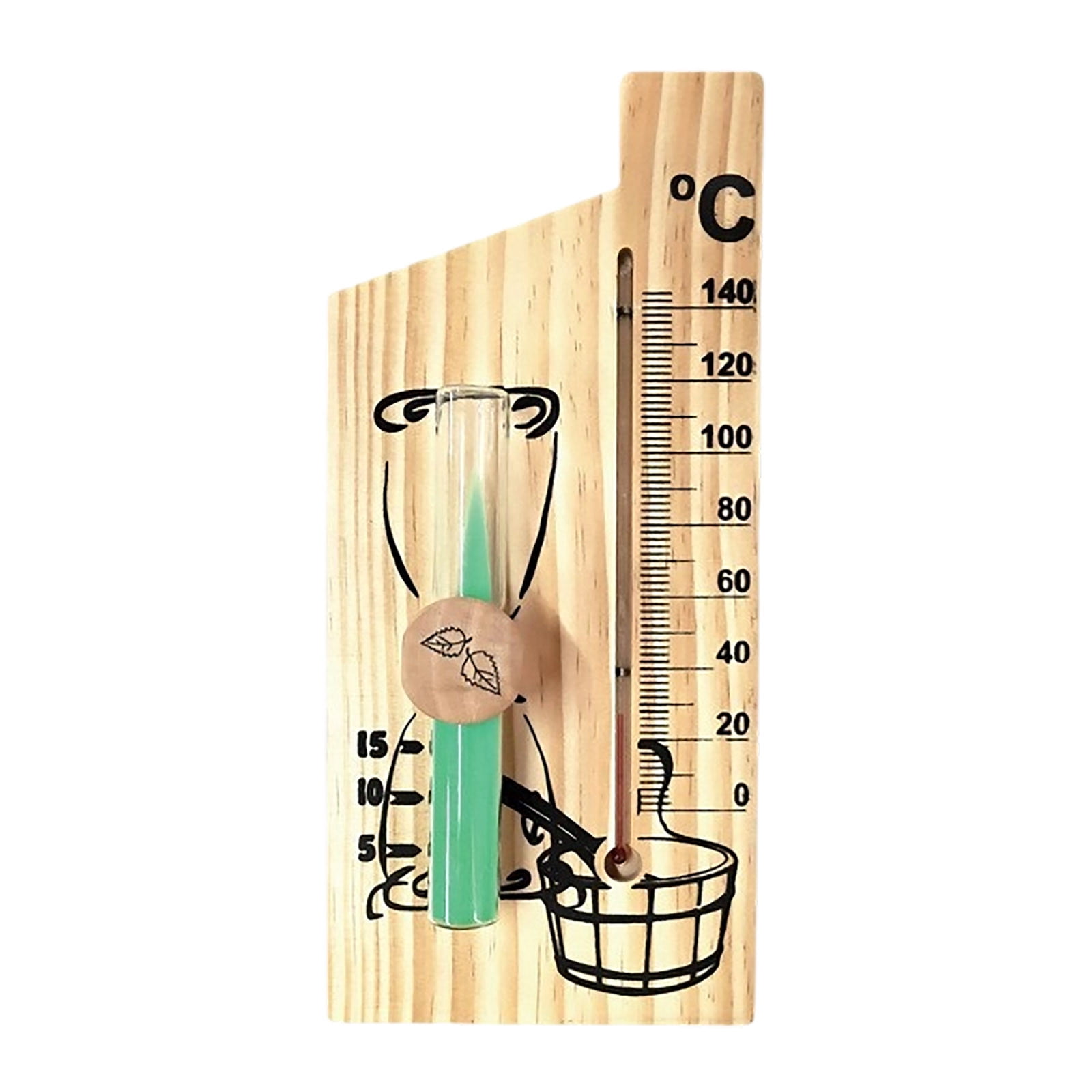 Wooden Sauna Thermometer and Hourglass, Wall Mounted 15 Minute Sand ...