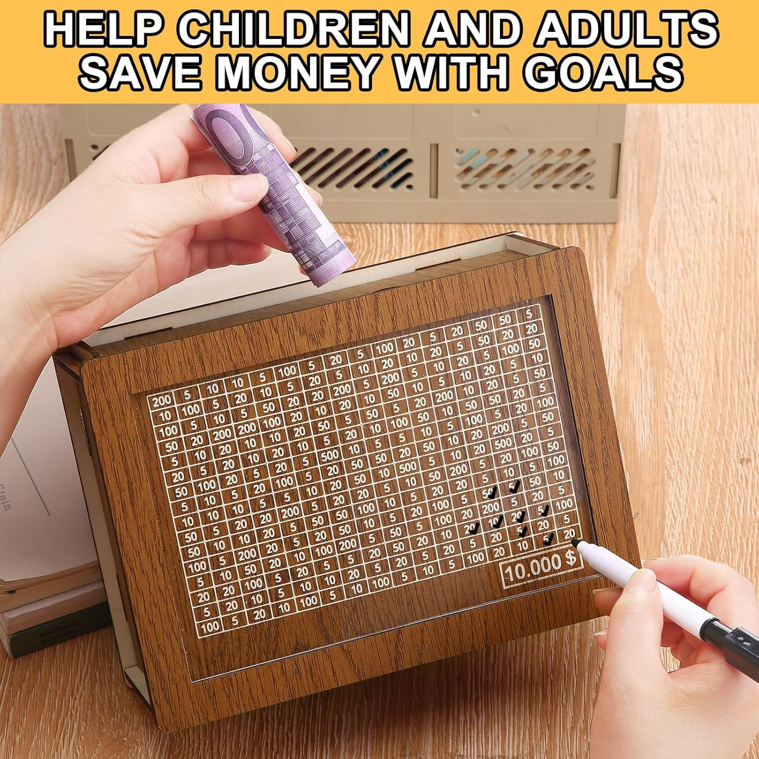 Wooden Savings Box 10000, Cash Vault Money Box with Counter – Fun and ...