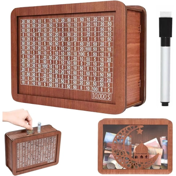 Wooden Savings Challenge Box, 2026 New Retro Money Storage Box with ...